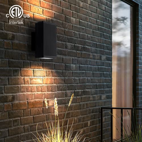 mirrea 8in Modern Outdoor Patio Light with 2 5W LED GU10 Replaceable Bulbs in Matte Black Rectangular Aluminum Sconce Up and Down Outside Porch Light Pack of 2