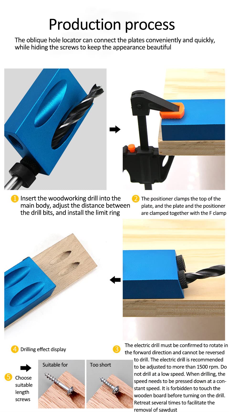 15Pcs Pocket Hole Jig, 15 Degree Dowel Drill Joinery Kit Hole Screw Jig with 6/8/10mm Drive Adapter for Woodworking Angle Drilling Holes, Angle Carpentry Locator Jig