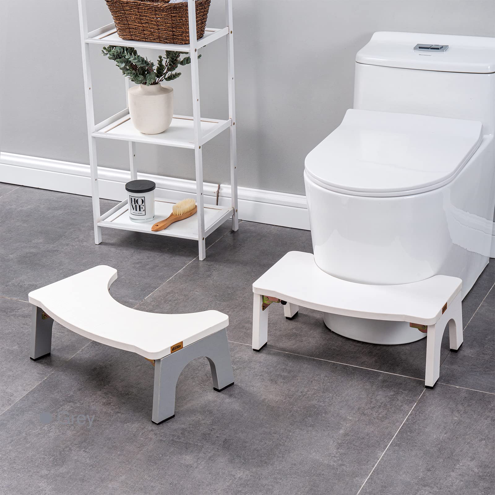 Toilet Stool Wood, Foldable Poop Stool for Adults, 7" Squatting Potty Stool Extra Sturdy & Wide Wooden Toilet Squat Step Stool with Anti-Slip Feet by CHEAGO,380 lbs Pure White