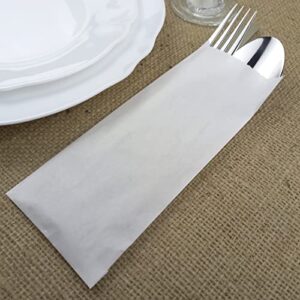 white kraft paper silverware bags - utensil holders for diy wedding rehearsal dinner or engagement barbeque - silverware holder bag - pocket sleeves - flat 2.8" x 7.5" - pack of 50