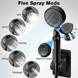 High Pressure Shower Head, Kaymncuz Handheld Shower Head with 5 Spray Mode, with 59 inch Hose and Nail-free Shower Bracket, High Flow Hand Held Showerhead with ON/OFF Pause Switch to Saving Water