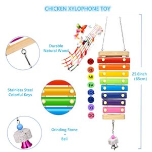 Longer Chain Chicken Toys for Coop Accessories 7PCS, Chicken Swing Ladder Perch roosts, Chicken Xylophone Mirror with Bells Vegetable Fruits Hanging Chicken Feeder for hens Bird Parrot