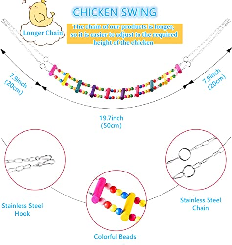 Longer Chain Chicken Toys for Coop Accessories 7PCS, Chicken Swing Ladder Perch roosts, Chicken Xylophone Mirror with Bells Vegetable Fruits Hanging Chicken Feeder for hens Bird Parrot