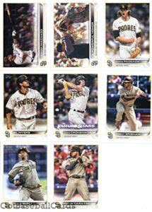 2022 topps series 2 san diego padres team set of 8 cards: victor caratini(#385), blake snell(#414), trent grisham(#440), wil myers(#503), jake cronenworth(#511), chris paddack(#593), manny machado(#600), tatis jr./machado(#648) - gotbaseballcards