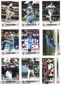 2022 topps series 2 minnesota twins team set of 13 cards: jovani moran(#387), joe ryan(#390), jorge polanco(#417), minnesota twins(#435), randy dobnak(#451), luis arraez(#453), mitch garver(#529), byron buxton(#576), bailey ober(#590), trevor larnach(#596