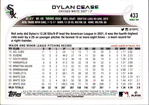 2022 Topps #433 Dylan Cease NM-MT White Sox