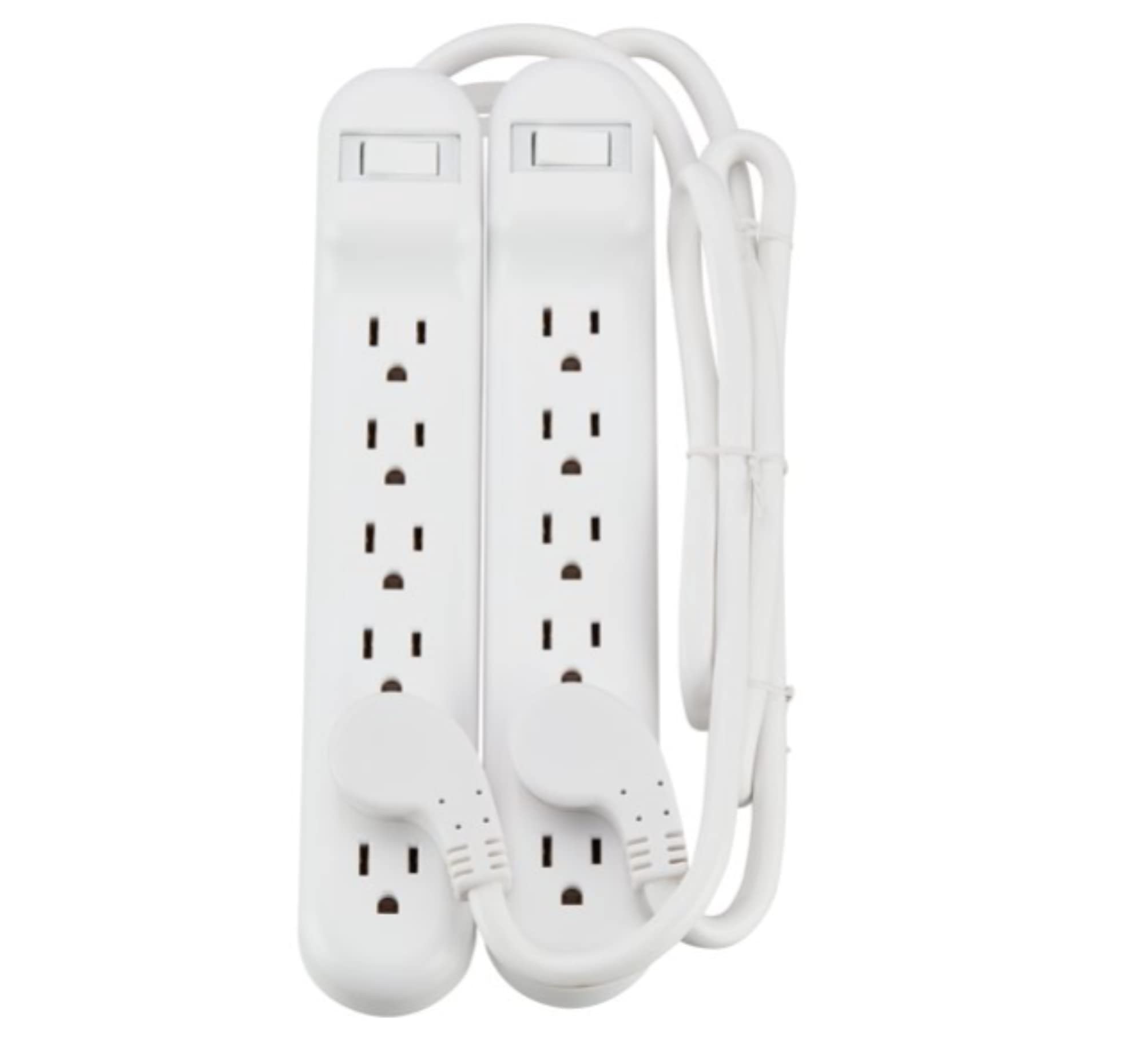 Power Strip 6 Outlet Surge Protector 2-Pack White with Power Cord by Onn