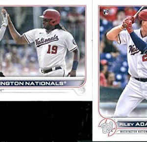 2022 Topps Complete (Series 1 & 2) Washington Nationals Team Set of 19 Cards: Mason Thompson(#38), Josiah Gray(#43), Jakson Reetz(#61), Alcides Escobar(#116), Juan Soto(#150), Riley Adams(#158), Washington Nationals(#218), Gerardo Parra(#220), Ryan Zimmer