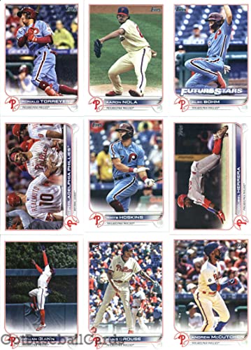 2022 Topps Complete (Series 1 & 2) Philadelphia Phillies Team Set of 24 Cards: Archie Bradley(#10), Didi Gregorius(#44), Kyle Gibson(#57), Luke Williams(#62), Freddy Galvis(#67), Ian Kennedy(#102), Jean Segura(#178), Zach Eflin(#179), J.T. Realmuto(#180),