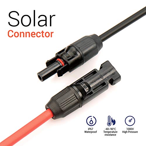 JYFT 10AWG(6mm²) Solar Extension Cable with Two-Preinstalled PV Compatible Female and Male Connector (10FT Red + 10FT Black)