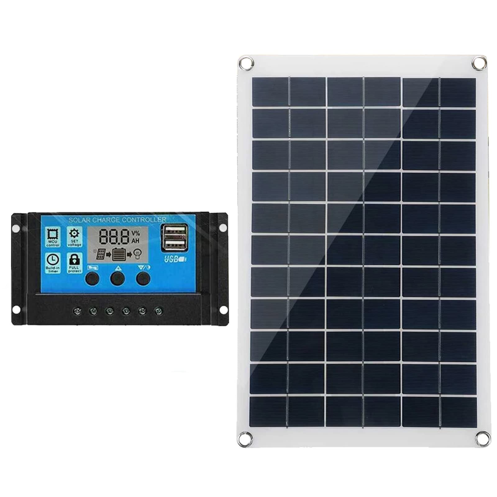 DSJ 100W Solar Panel with Dc 2 in 1 Line, Dual 12V/5V Dc USB Charger Kit with 10A Solar Controller for Outdoor Travel Camping