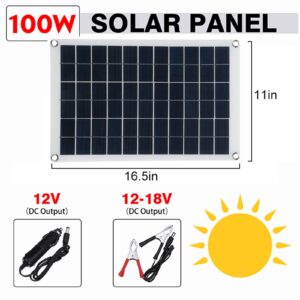 DSJ 100W Solar Panel with Dc 2 in 1 Line, Dual 12V/5V Dc USB Charger Kit with 10A Solar Controller for Outdoor Travel Camping