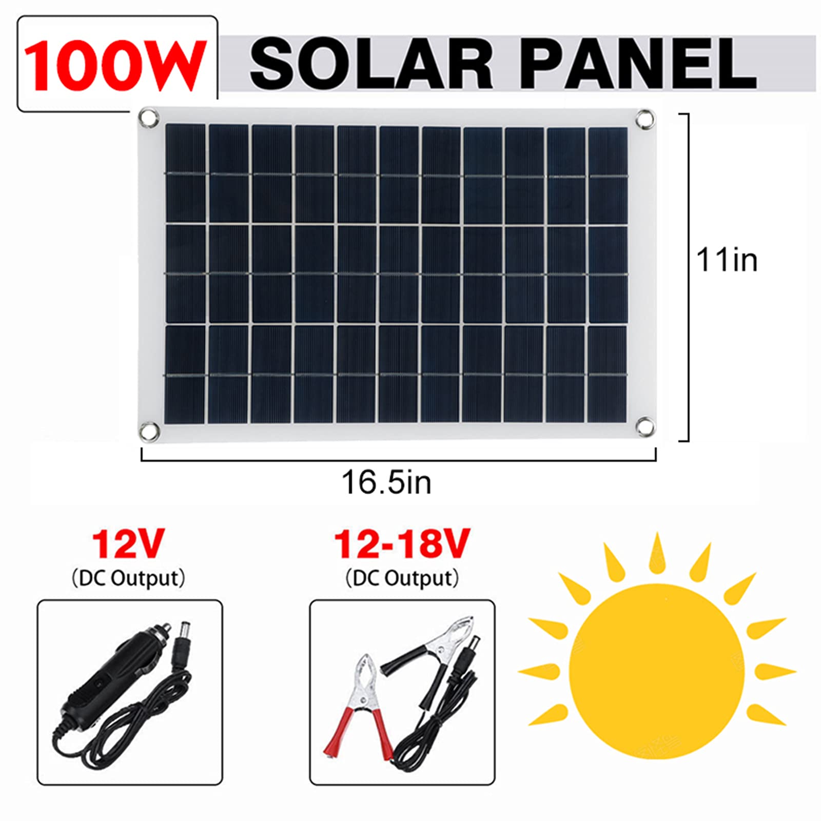 DSJ 100W Solar Panel with Dc 2 in 1 Line, Dual 12V/5V Dc USB Charger Kit with 10A Solar Controller for Outdoor Travel Camping