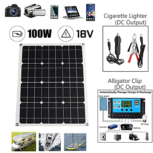 DSJ 100W 18V Solar Panel Solar Cells Kit - Double USB Monocrystalline Solar Panel with Controller for Outdoor DIY Car Yacht