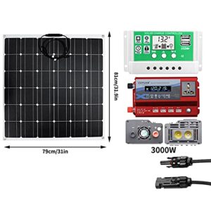 DSJ 200W Solar Panel 12V Photovoltaic Home System Inverter Complete Kit Solar Cell Battery Charger for Car Boat Camping/20A