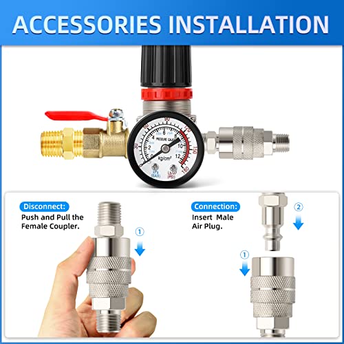 MEANLIN MEASURE Air Compressor Pressure Switch Control Valve 90-120 PSI 110V-240V 4-way Replacement Parts With 0-180 Psi Air Compressor Regulator and Safety Pressure Relief Valve