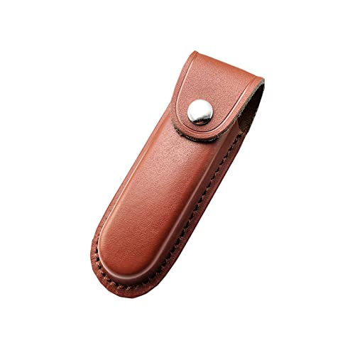 Multitool Sheath, Leather Knife Sheath Holster with Belt Loop, Tactical Knife Pouch Fit 5" Folding Knife, Pocket Knife Holder for Belt, Scabbard Pouch Bag for Swiss Army Knife Trapper Knife (Brown)