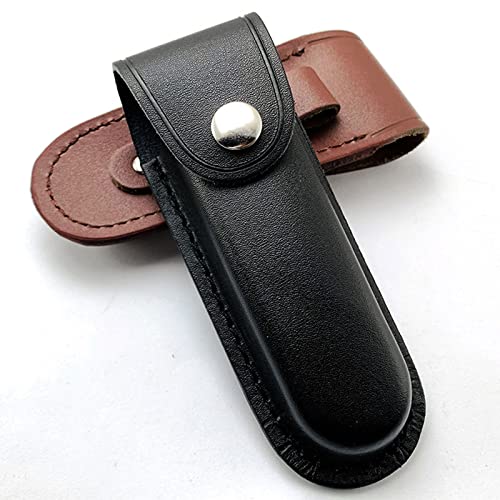 Multitool Sheath, Leather Knife Sheath Holster with Belt Loop, Tactical Knife Pouch Fit 5" Folding Knife, Pocket Knife Holder for Belt, Scabbard Pouch Bag for Swiss Army Knife Trapper Knife (Brown)