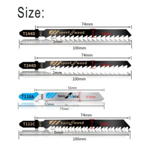 60Pcs Jigsaw Blades Set, Contractor Assorted T Shank Jig Saw Blades, Multi-Purpose HCS/HSS Saw Blades for Cutting Wood, Plastic, PVC and Metal (T144D, T244D, T111C, T118A, Each 15pieces)