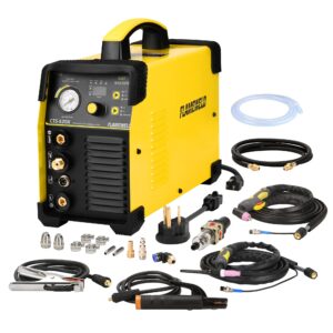 flameweld 3 in 1 plasma cutter welder machine - cts520x cut tig stick dual voltage 110/220v, 50amps plasma cutter, 200amps tig welder, 200amps stick welder, 60% duty cycle 50/60hz