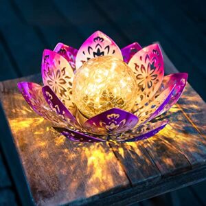 huaxu solar outdoor lights garden decor - bright lotus flower table lamp, waterproof solar lights for patio pathway yard balcony outside decorative