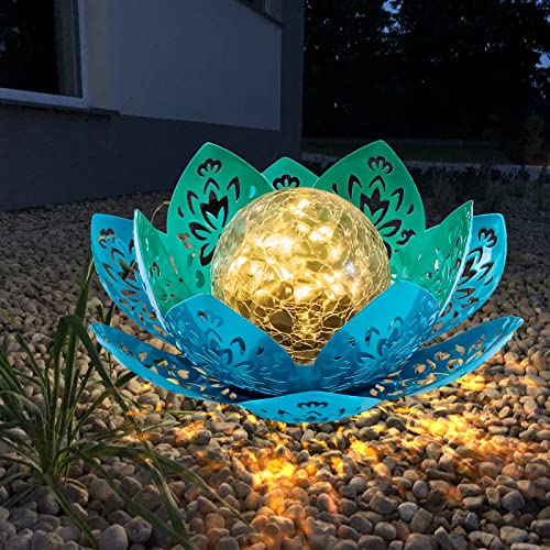 HUAXU Solar Outdoor Lights Garden Decorative - Bright Lotus Flower Table Lamp, Waterproof Solar Lights for Patio Pathway Yard Balcony Outside Decor