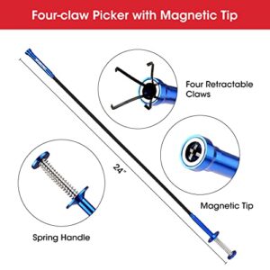 WORKPRO 4PC Telescoping Magnetic Pick Up Tool Kit, Includes Telescoping Inspection Mirror, 2PC Magnetic Pick Up Tool And Four Claw Grabber Tool, Pick Up Grab Tool Set For Auto Repair