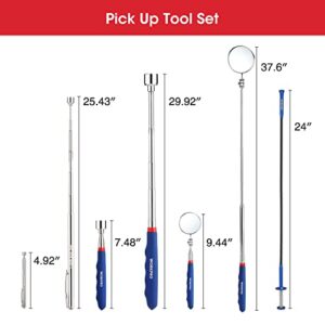 WORKPRO 4PC Telescoping Magnetic Pick Up Tool Kit, Includes Telescoping Inspection Mirror, 2PC Magnetic Pick Up Tool And Four Claw Grabber Tool, Pick Up Grab Tool Set For Auto Repair