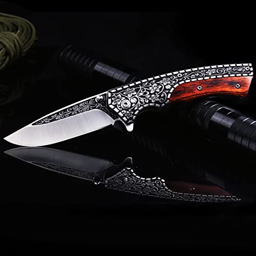 Vividstill Pocket Knife, Spring Assisted Folding Knife With 3D Retro Embossed Pattern, Great Gift EDC Knife For Men Outdoor Camping Hunting Knife