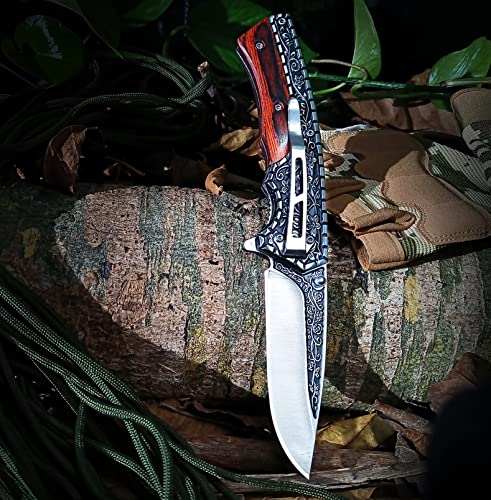 Vividstill Pocket Knife, Spring Assisted Folding Knife With 3D Retro Embossed Pattern, Great Gift EDC Knife For Men Outdoor Camping Hunting Knife