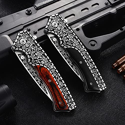 Vividstill Pocket Knife, Spring Assisted Folding Knife With 3D Retro Embossed Pattern, Great Gift EDC Knife For Men Outdoor Camping Hunting Knife