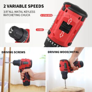 Small Cordless Drill - YEEFERM 12V Brushless Power Driver with 2 Batteries and Charger - Electric Drill 350In-lbs Torque,3/8" Keyless Chuck,2 Variable Speed,Lightweight for Drilling Wood Walls Metal