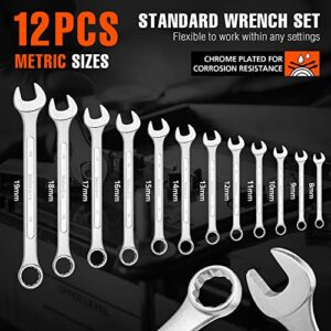 ValueMax 12-Piece Metric Wrench Set, Carbon Steel, 8-19mm