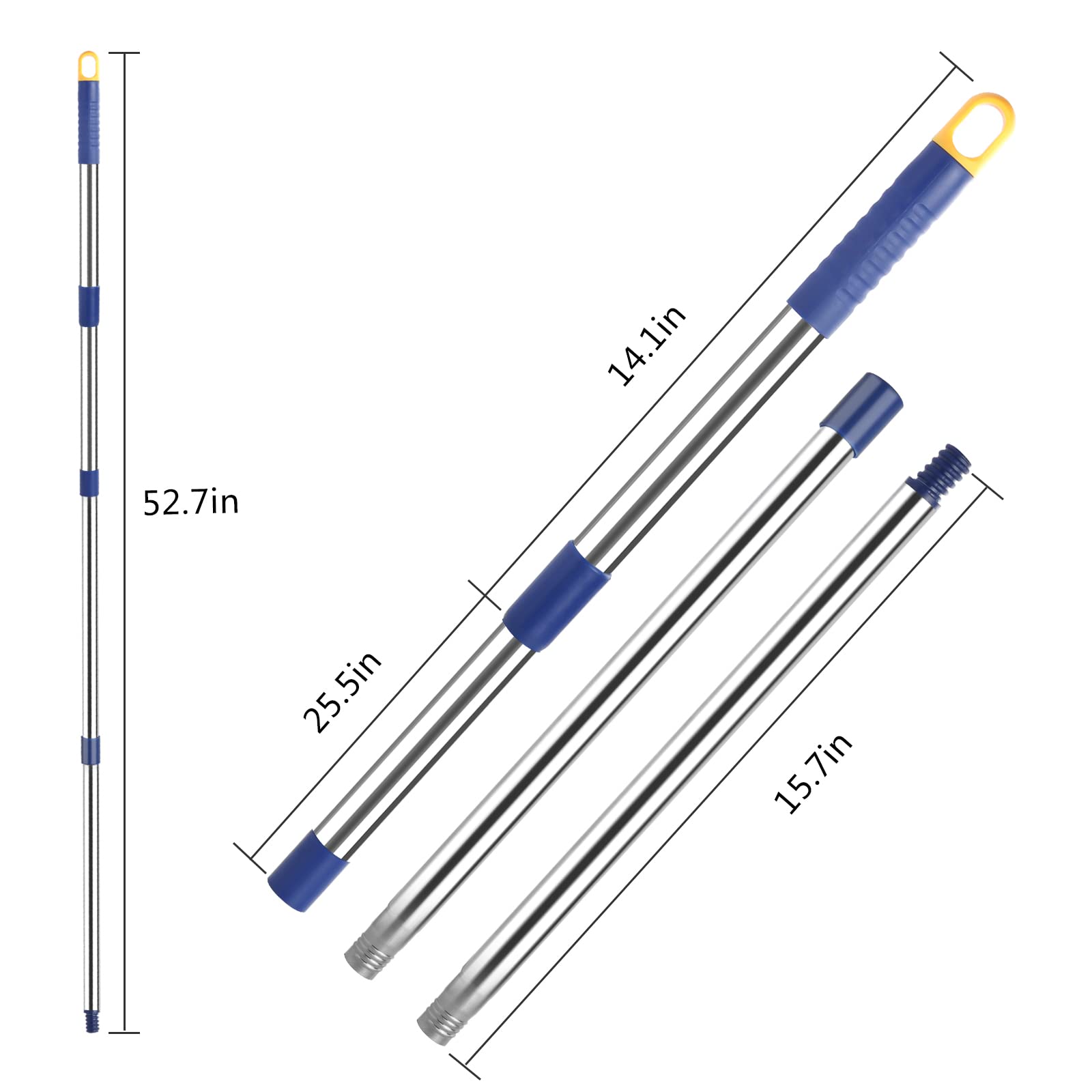 Telescopic Replacement Handle Spin Mop Pole Handle Replacement 54" Extended Handle, Thickened Stainless Steel Commercial Mop Handle Cleaning Tool Accessories for Floors, Waals, Ceilings, Windows