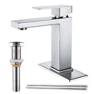 avsiile brushed nickel bathroom faucet, single hole vanity bath faucet, single handle modern stainless steel bathroom faucets for sink 1 hole with pop up drain stopper & water supply hoses