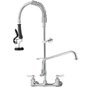 vevor commercial faucet with pre-rinse sprayer, 8" adjustable center wall mount kitchen faucet with 12" swivel spout, 25" height compartment sink faucet for industrial restaurant, lead-free brass