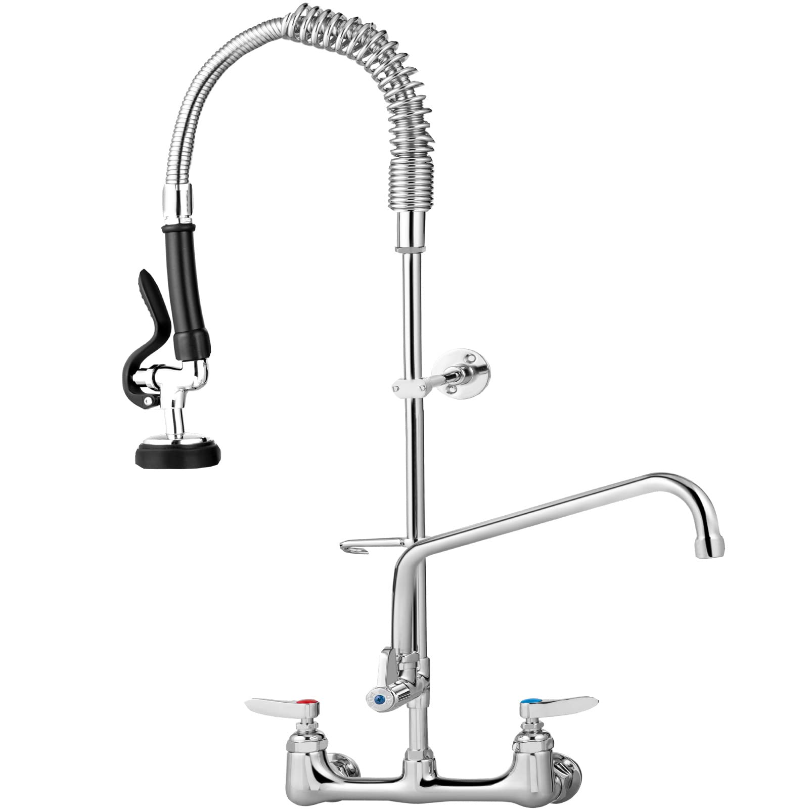 VEVOR Commercial Faucet with Pre-Rinse Sprayer, 8" Adjustable Center Wall Mount Kitchen Faucet with 12" Swivel Spout, 25" Height Compartment Sink Faucet for Industrial Restaurant, Lead-Free Brass