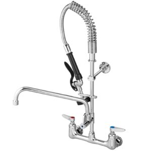 VEVOR Commercial Faucet with Pre-Rinse Sprayer, 8" Adjustable Center Wall Mount Kitchen Faucet with 12" Swivel Spout, 25" Height Compartment Sink Faucet for Industrial Restaurant, Lead-Free Brass