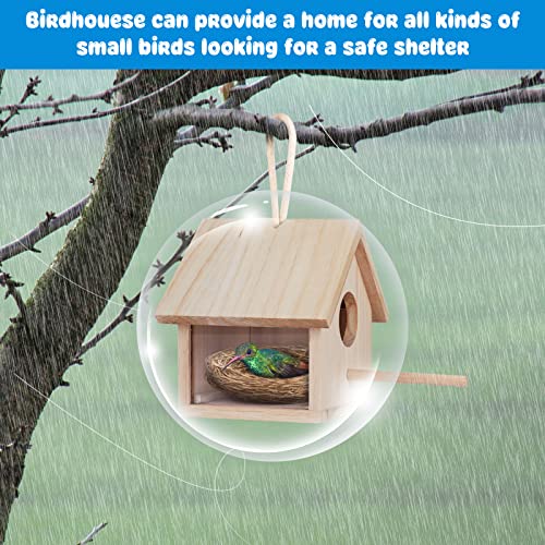 GINDOOR Bird Houses for Outside Clearance with Pole, Wood Birdhouse Blue Bird House Birdhouses for Outdoors Hanging Garden Patio Decorative for Swallow Sparrow Hummingbird Finch Throstle