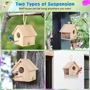 GINDOOR Bird Houses for Outside Clearance with Pole, Wood Birdhouse Blue Bird House Birdhouses for Outdoors Hanging Garden Patio Decorative for Swallow Sparrow Hummingbird Finch Throstle