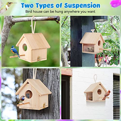 GINDOOR Bird Houses for Outside Clearance with Pole, Wood Birdhouse Blue Bird House Birdhouses for Outdoors Hanging Garden Patio Decorative for Swallow Sparrow Hummingbird Finch Throstle