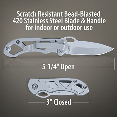 Maxam Folding Pocket Knife - Stainless Steel Blade, Handle, Frame Lock - Small Tactical Knife with Clip