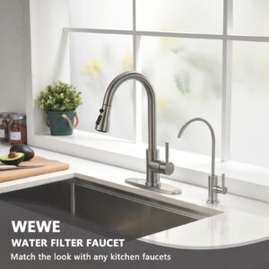 WEWE Single Handle High Arc Brushed Nickel Pull Out Kitchen Faucet,Single Level Stainless Steel Kitchen Sink Faucets with Water Filter Faucet