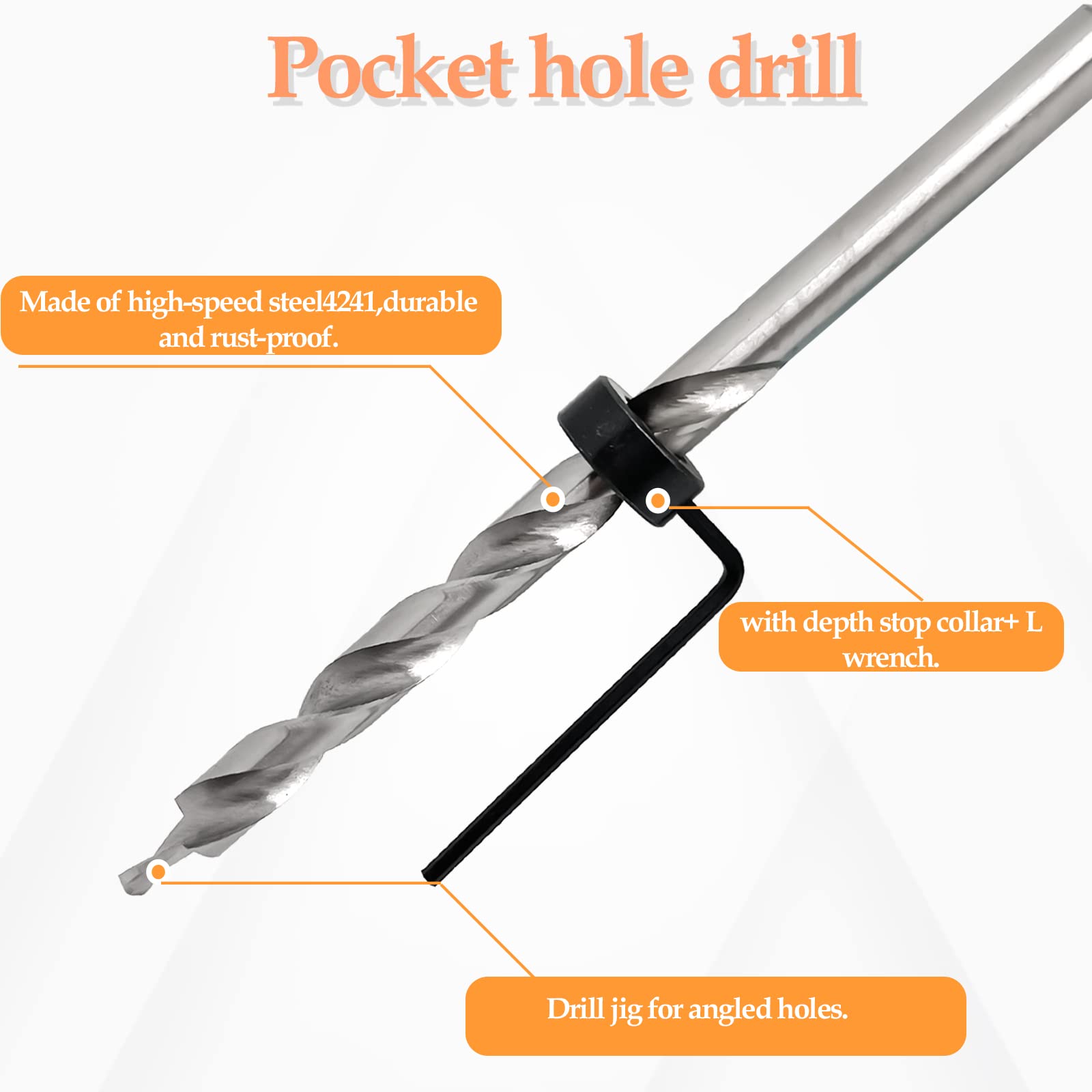 1pcs 9mm Pocket Hole Drill Bit with Depth Stop Collar,Replacement Twist Step Drill Bit,for Manual Pocket Hole Guide Jig Master System(Round Shank)