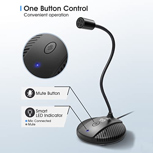 Desktop USB microphone with mute button, plug and play, can adjust the direction arbitrarily. Compatible with MAC/Windows, suitable for recording, work meeting, gaming, laptop, computer