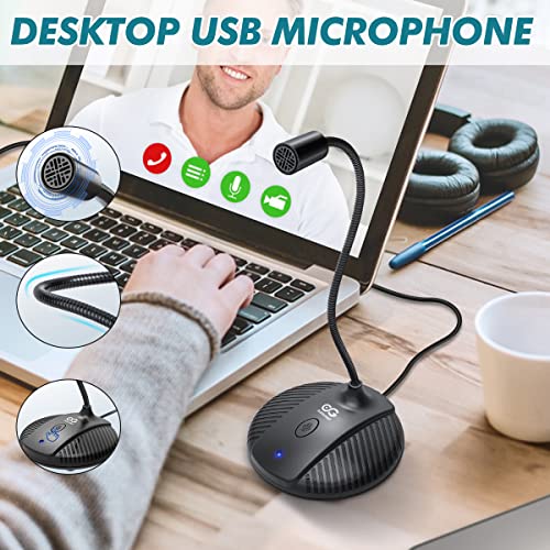 Desktop USB microphone with mute button, plug and play, can adjust the direction arbitrarily. Compatible with MAC/Windows, suitable for recording, work meeting, gaming, laptop, computer