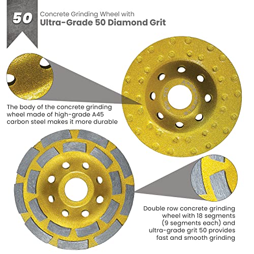 Ace-Tools Concrete Grinding Wheel 4 1/2 for Angle Grinder, 4.5 inch Concrete Grinder Wheel for Grinding Concrete,Cement, Masonry Stones, Granite and Marble,18 Segment Diamond cup wheel 7/8" Arbor Hole