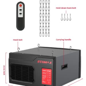 Ecomax MCF03 Air Filtration System, 3-Speed Hanging Ceiling Dust Collectors for Woodworking, Remote Controlled Dust Collection Systems for Shop Garage (300/350/400 CFM)