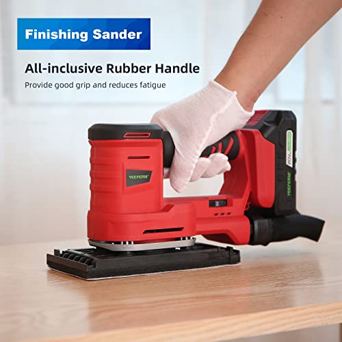 Cordless Multi-Function Detail Sander,YEEFERM 20V Sander with 5 different Sanders and 15Pcs Sandpapers,10000 OPM with Dust Bag for Wood Sanding DIY Project,2.0 Battery and Fast Charger Included