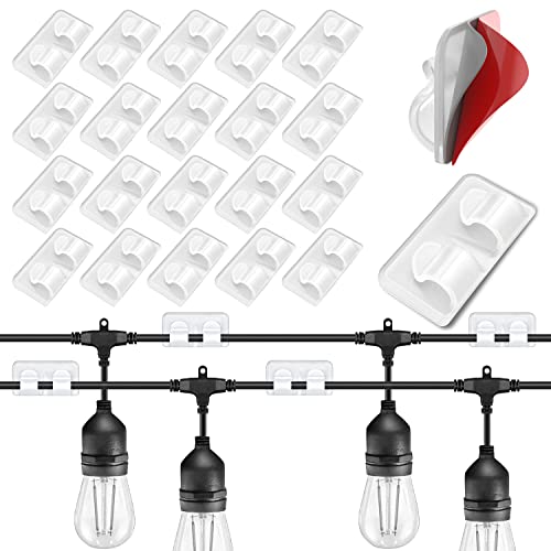 Outdoor Light Clips: 20 Clips Clear - Hooks for Outdoor String Lights - Adhesive Waterproof Strips Outdoor Light Clips for Patio Hanging Heavy Duty Gutter Outside Fence Window Christmas Decorate